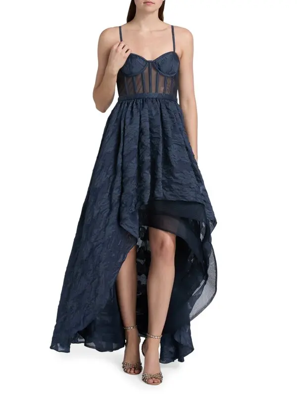 Bcbgmaxazria Organza High-low Gown - Navy