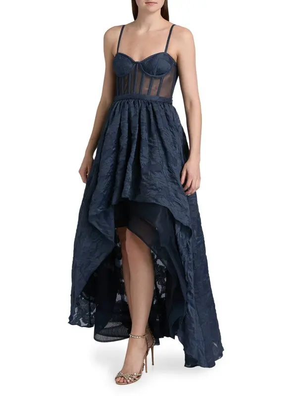 Bcbgmaxazria Organza High-low Gown - Navy