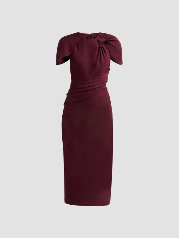 Badgley Mischka Knotted Cape-sleeve Cocktail Dress