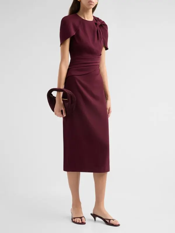 Badgley Mischka Knotted Cape-sleeve Cocktail Dress