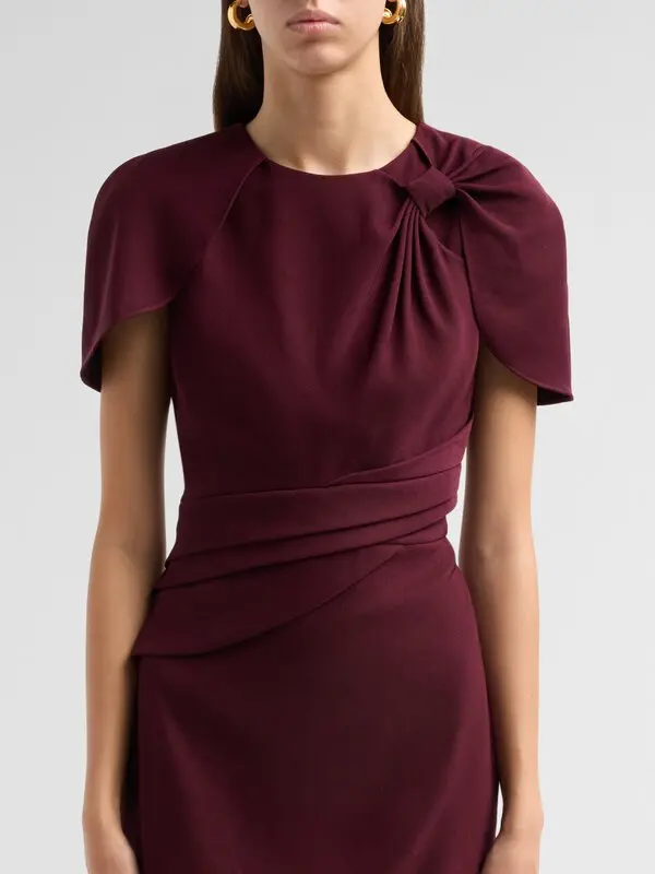 Badgley Mischka Knotted Cape-sleeve Cocktail Dress