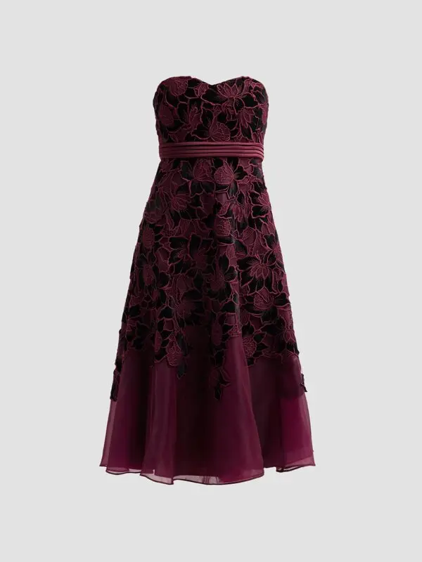 Badgley Mischka Guipure Lace Velvet Cocktail Dress