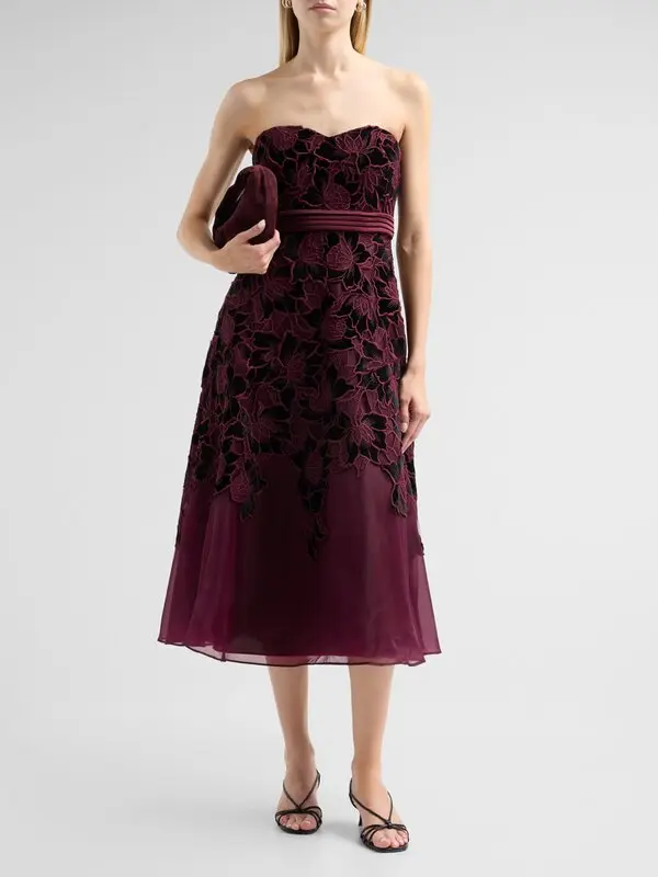 Badgley Mischka Guipure Lace Velvet Cocktail Dress