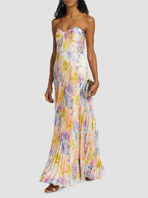 AS IT MAY Naomi Abstract Print Satin Strapless Gown - Spring Lillies