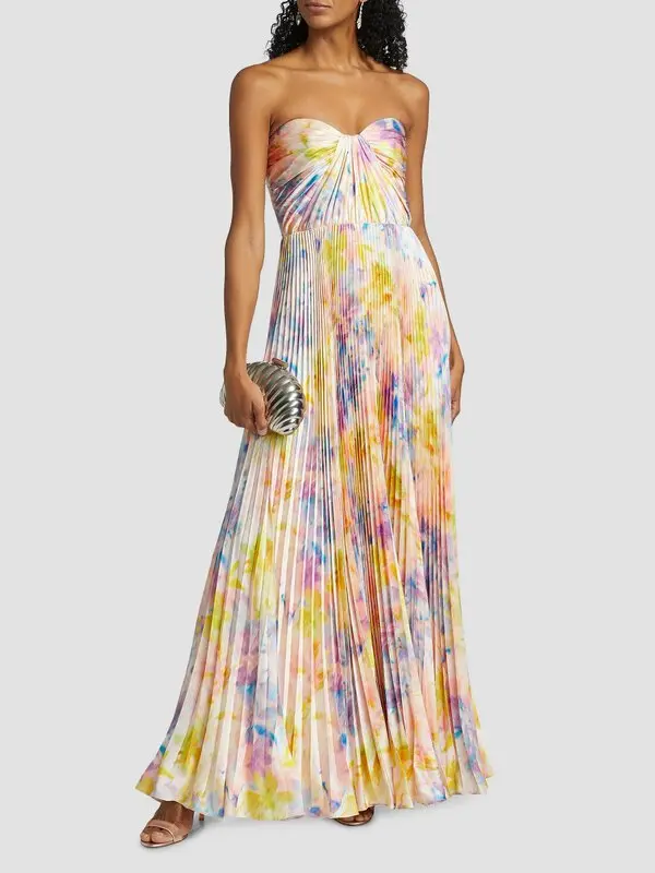 AS IT MAY Naomi Abstract Print Satin Strapless Gown - Spring Lillies