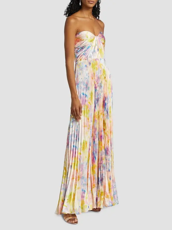 AS IT MAY Naomi Abstract Print Satin Strapless Gown - Spring Lillies