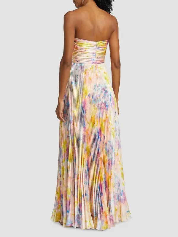 AS IT MAY Naomi Abstract Print Satin Strapless Gown - Spring Lillies