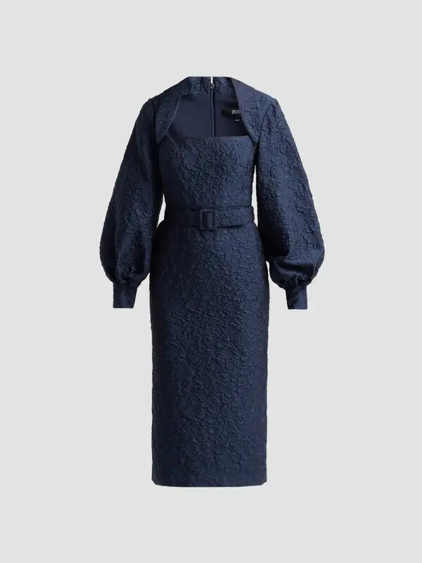 Badgley Mischka Jacquard Cocktail Midi Dress - Navy