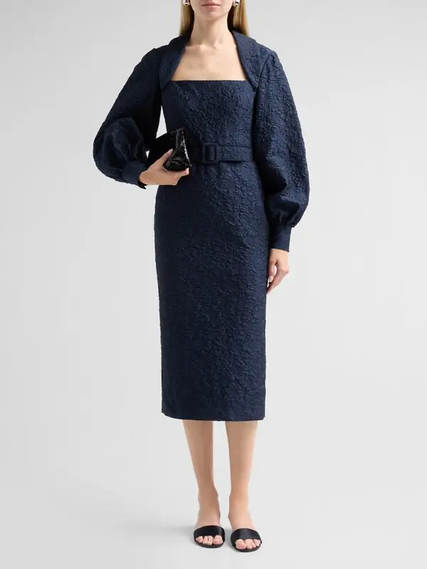 Badgley Mischka Jacquard Cocktail Midi Dress