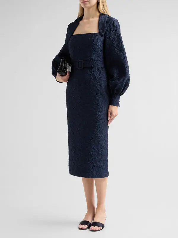 Badgley Mischka Jacquard Cocktail Midi Dress