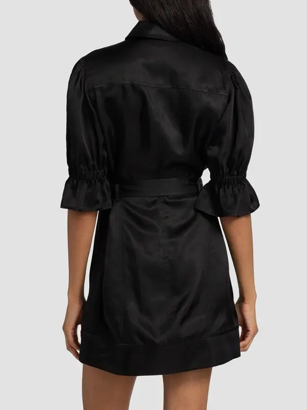 Cinq À Sept Holly Satin Puff-sleeve Minidress - Black