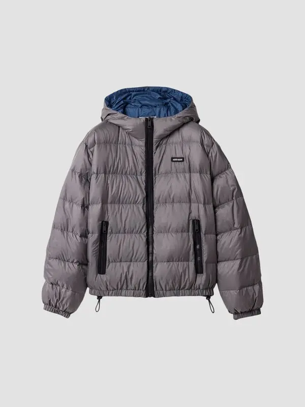 Miu Miu Light Pongé Down Hoodie Jacket - Grey