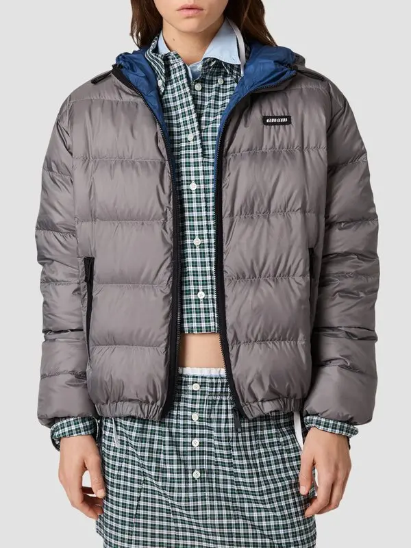 Miu Miu Light Pongé Down Hoodie Jacket - Grey