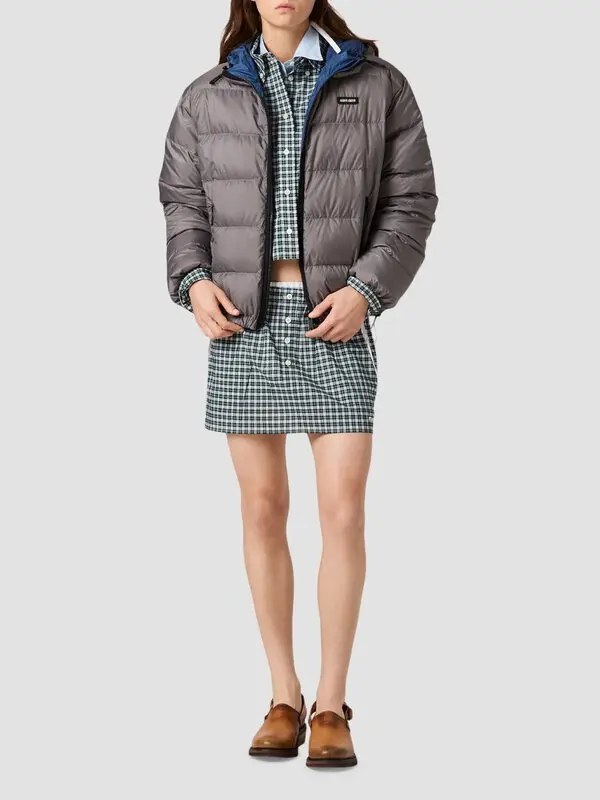 Miu Miu Light Pongé Down Hoodie Jacket - Grey