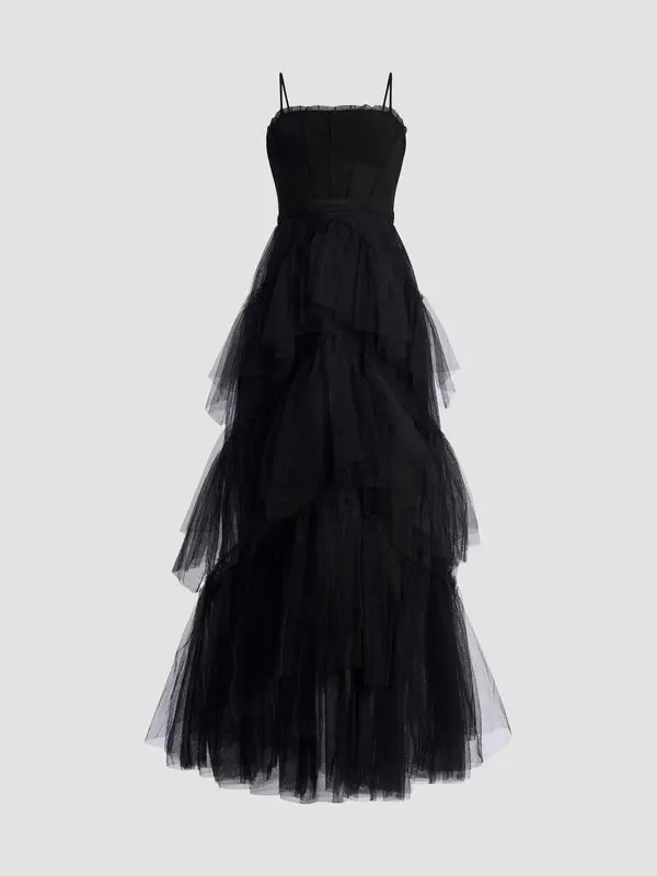 Bcbgmaxazria Oly Tiered Ruffle Tulle Gown