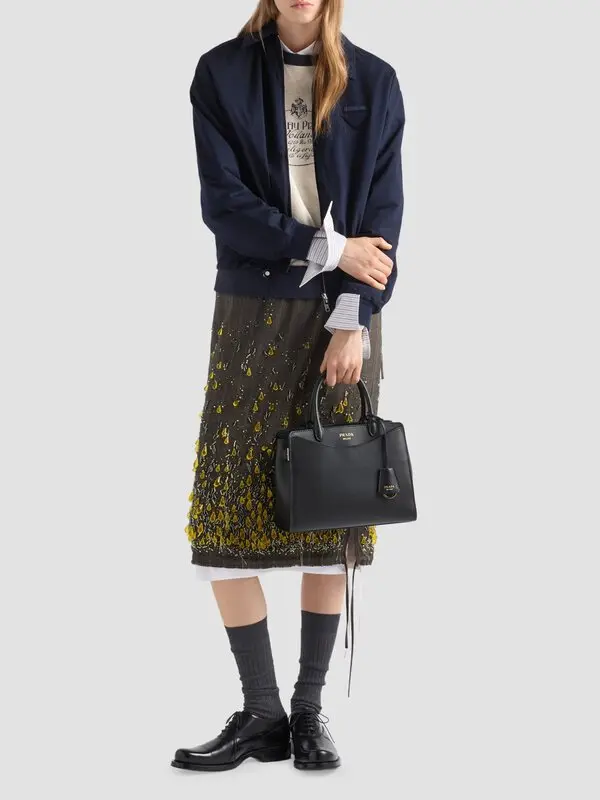 Prada Prelude Medium Leather Top Handle Bag - Black