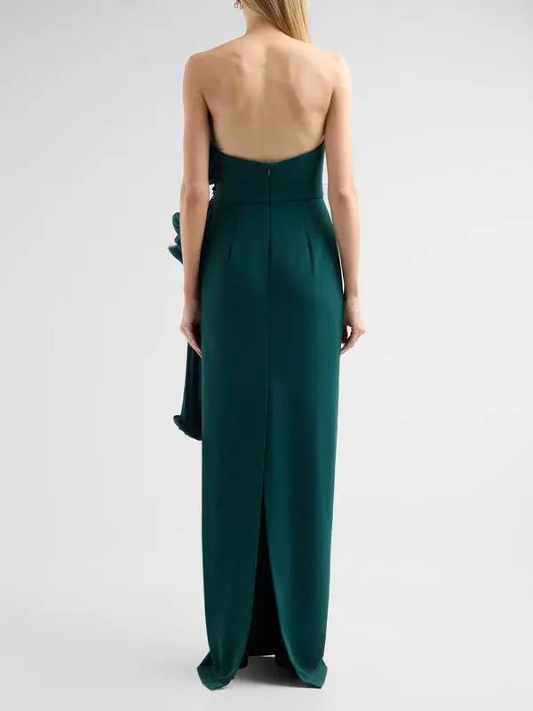 Badgley Mischka Satin Floral Strapless Column Gown