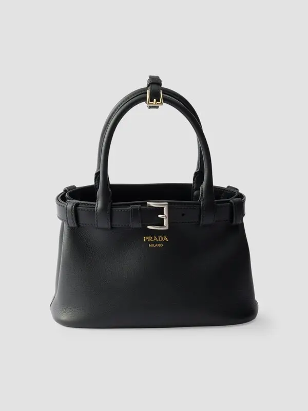 Prada Buckle Small Leather Top Handle Bag With Belt - Black