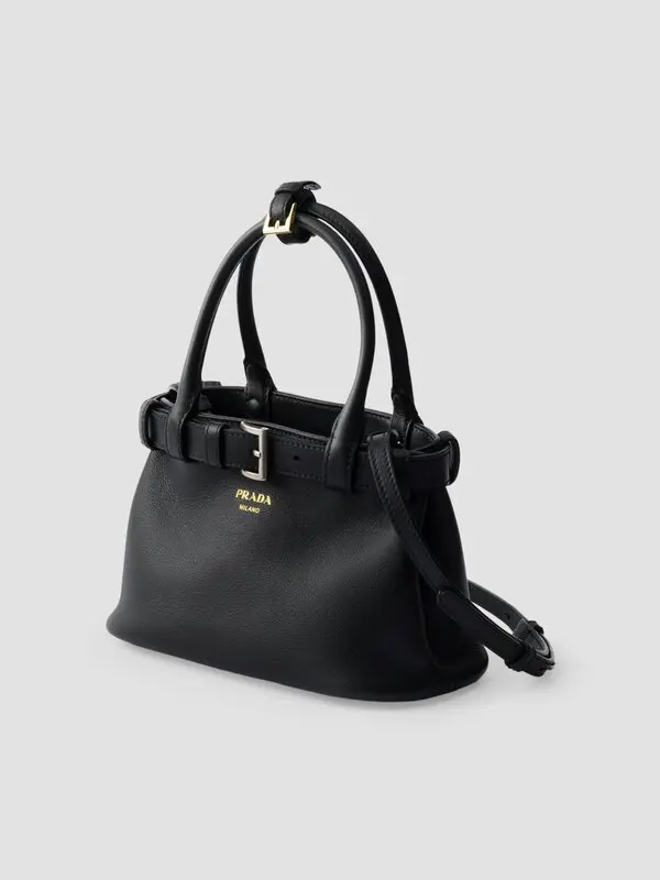 Prada Buckle Small Leather Top Handle Bag With Belt - Black
