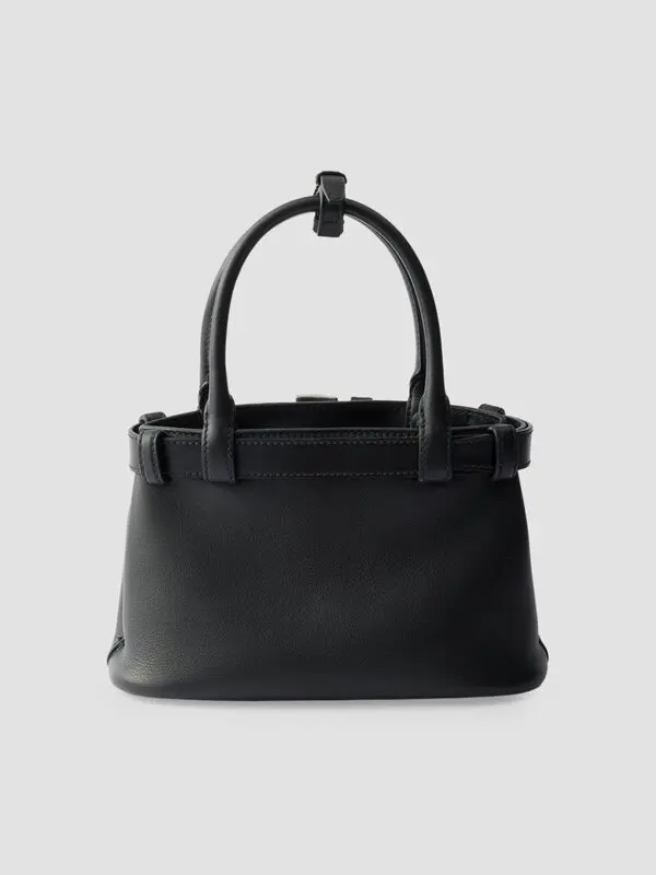 Prada Buckle Small Leather Top Handle Bag With Belt - Black