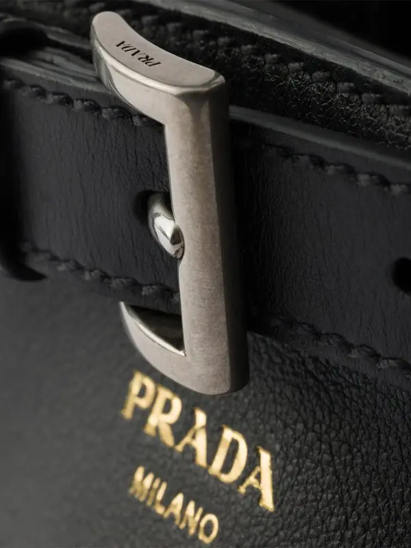 Prada Buckle Small Leather Top Handle Bag With Belt - Black
