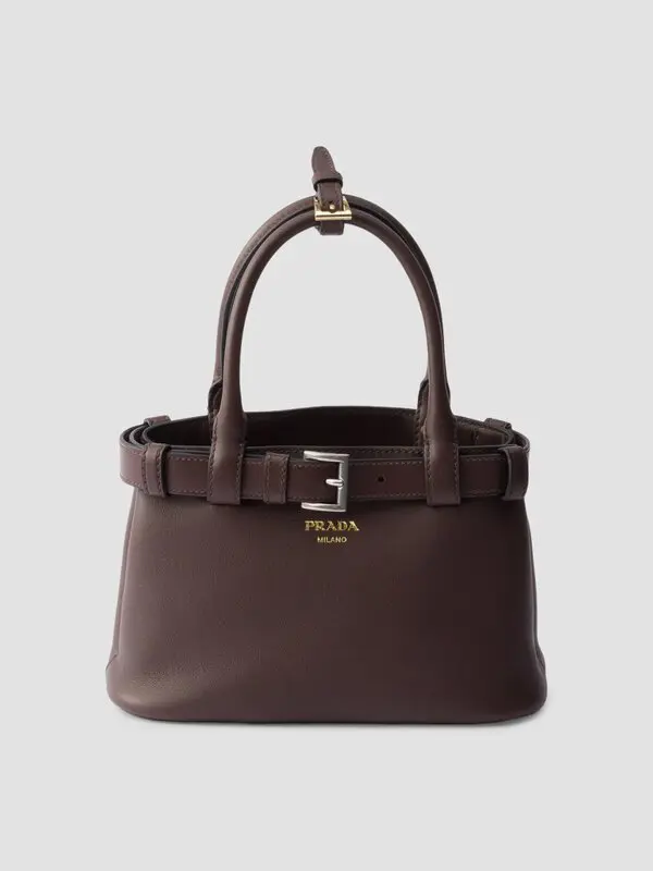 Prada Buckle Small Leather Top Handle Bag With Belt - Brown