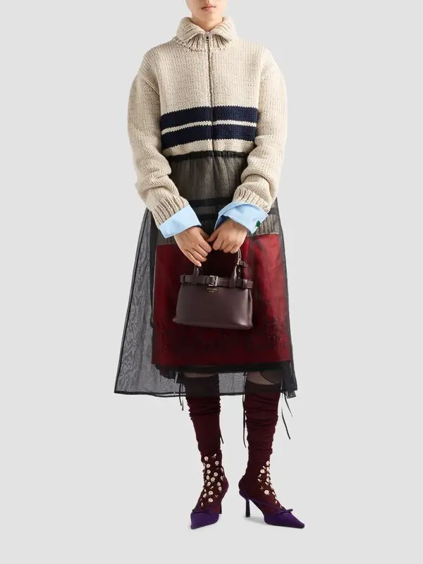 Prada Buckle Small Leather Top Handle Bag With Belt - Brown