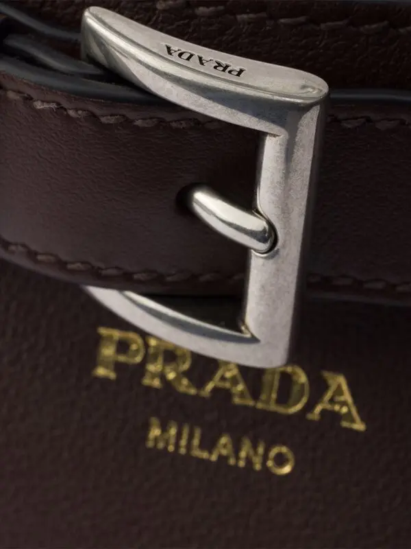 Prada Buckle Small Leather Top Handle Bag With Belt - Brown