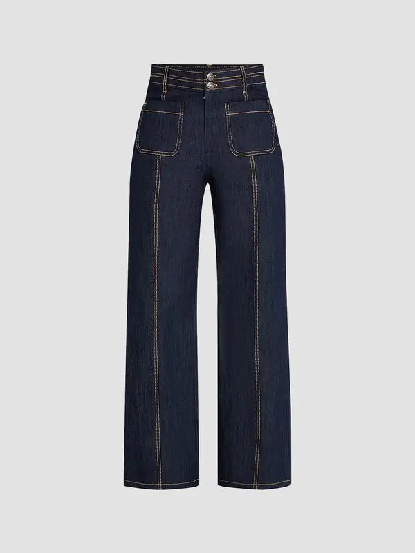Cinq À Sept Dorothea Topstitched High-rise Wide-leg Jeans