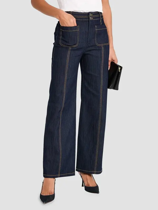 Cinq À Sept Dorothea Topstitched High-rise Wide-leg Jeans