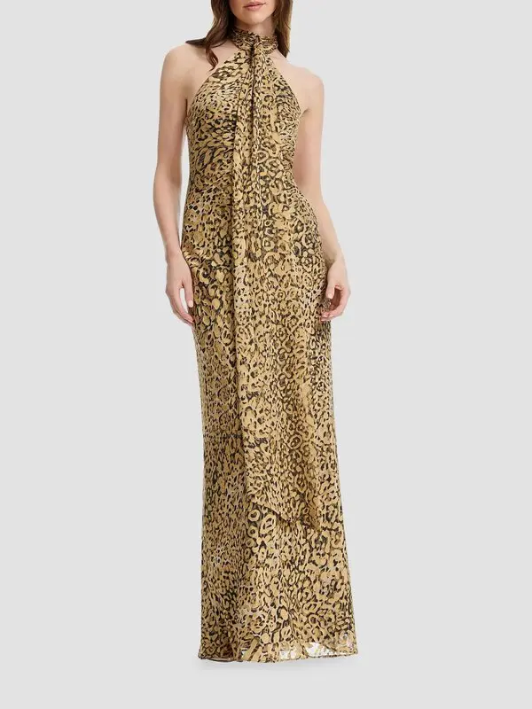 Dress The Population Olivia Leopard Print Halterneck Gown