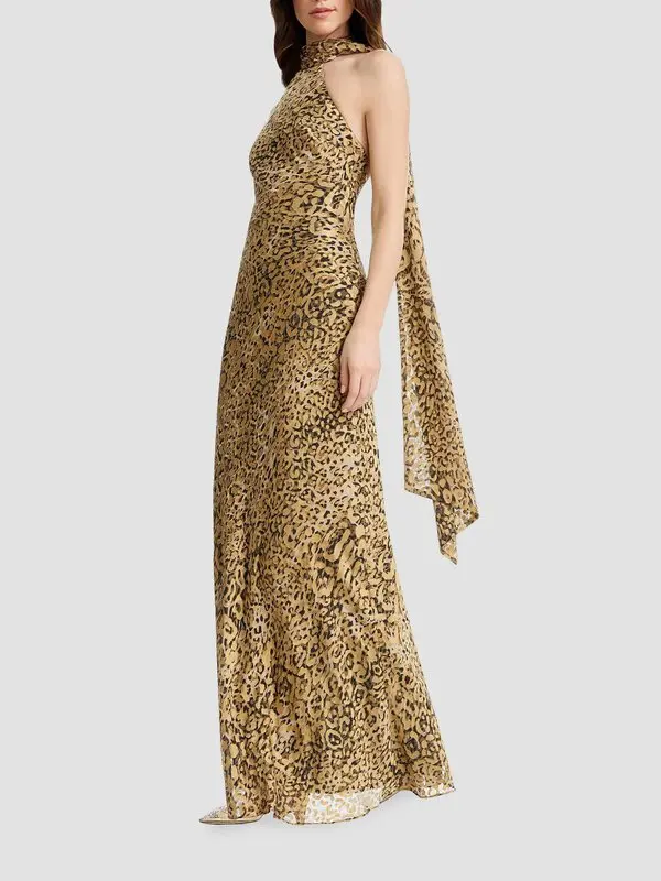 Dress The Population Olivia Leopard Print Halterneck Gown