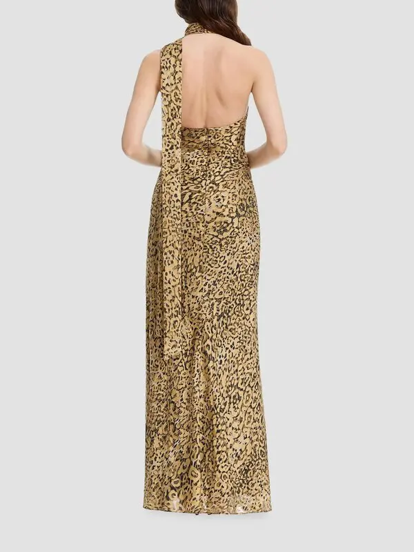 Dress The Population Olivia Leopard Print Halterneck Gown