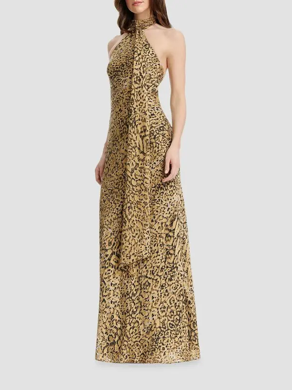Dress The Population Olivia Leopard Print Halterneck Gown