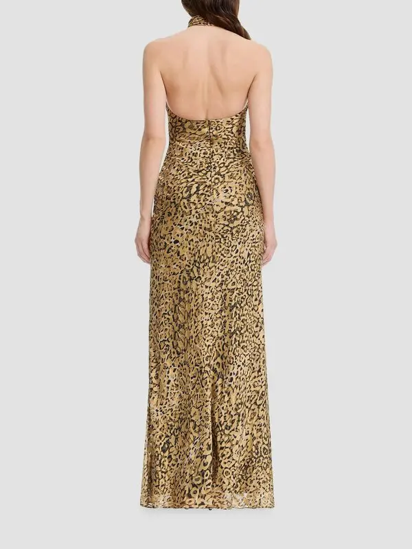 Dress The Population Olivia Leopard Print Halterneck Gown