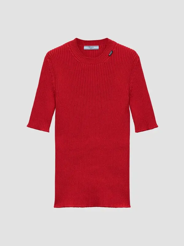 Prada Short-sleeved Ribbed Knit Wool Sweater