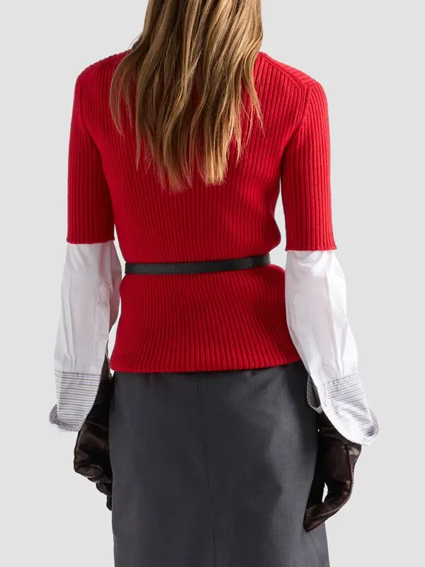 Prada Short-sleeved Ribbed Knit Wool Sweater