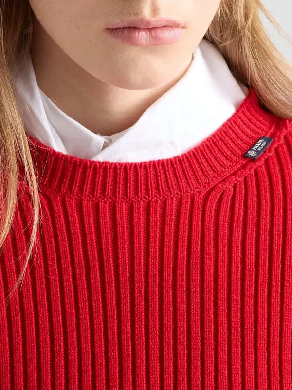 Prada Short-sleeved Ribbed Knit Wool Sweater