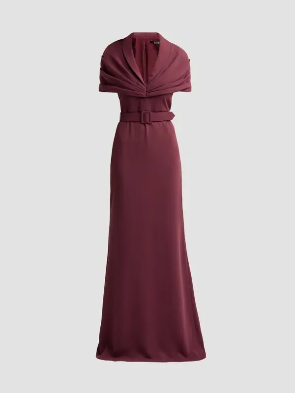 Badgley Mischka Draped Belted Gown