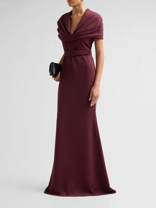 Badgley Mischka Draped Belted Gown - Red
