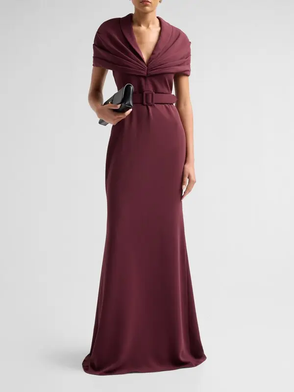 Badgley Mischka Draped Belted Gown - Red