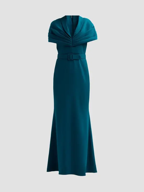 Badgley Mischka Draped Belted Gown - Teal