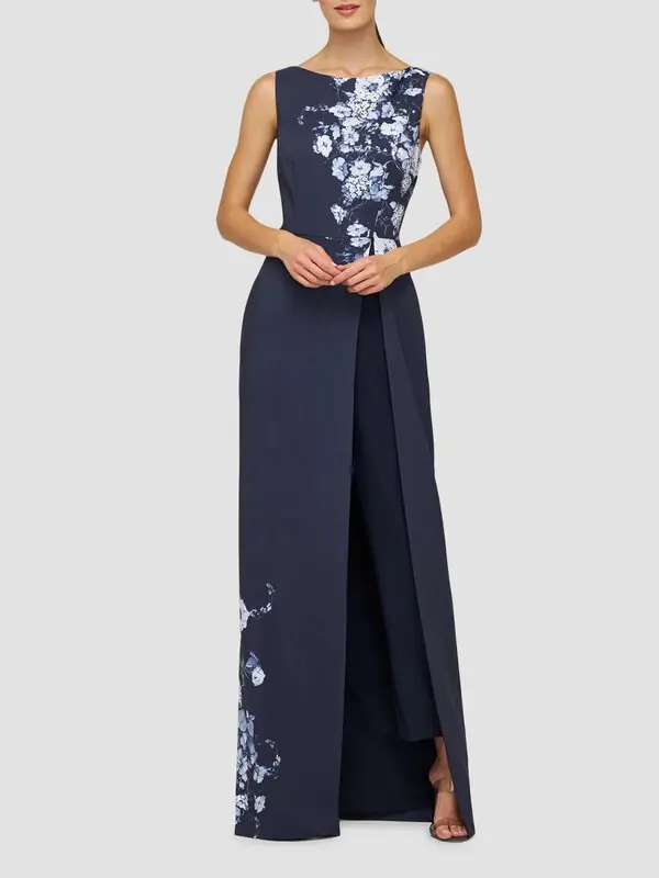 KAY UNGER Esti Walk-thru Floral Stretch-crêpe Jumpsuit