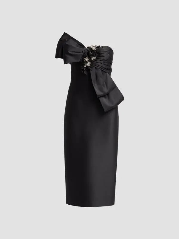 Badgley Mischka Strapless Cocktail Midi Dress