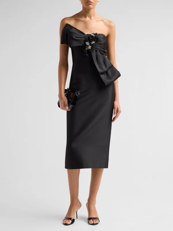 Badgley Mischka Strapless Cocktail Midi Dress
