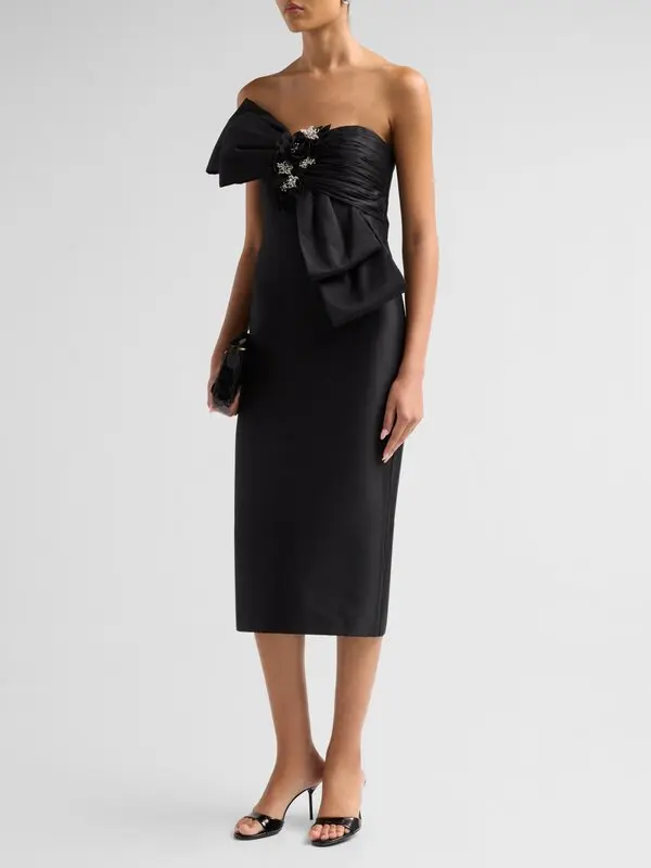 Badgley Mischka Strapless Cocktail Midi Dress