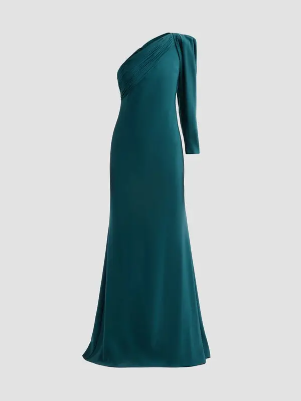 Badgley Mischka One-shoulder Draped Mermaid Gown