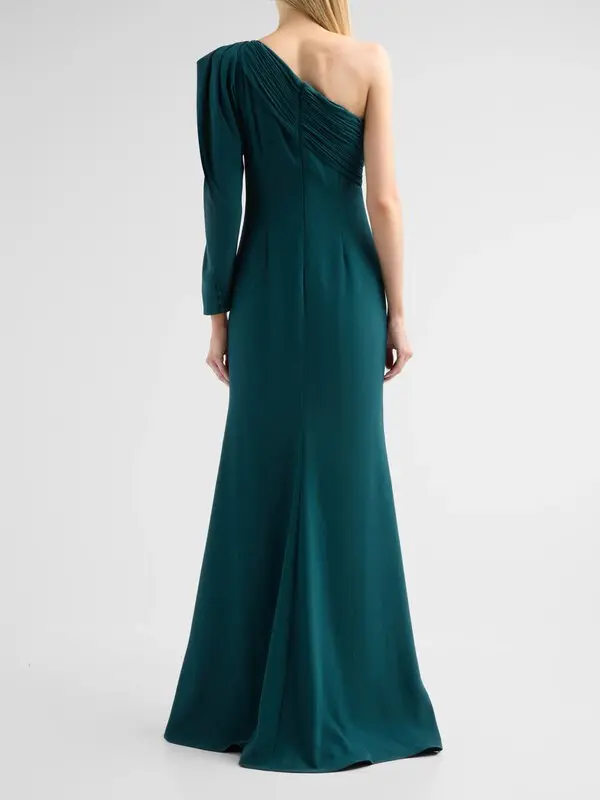 Badgley Mischka One-shoulder Draped Mermaid Gown