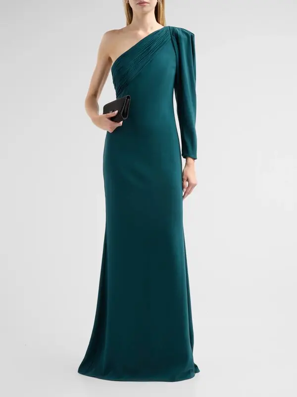 Badgley Mischka One-shoulder Draped Mermaid Gown