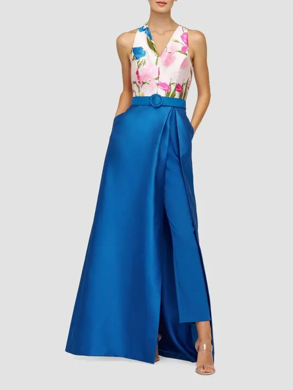 KAY UNGER Rhyan Walk-thru Printed Satin Jumpsuit - Fuchsia Multi
